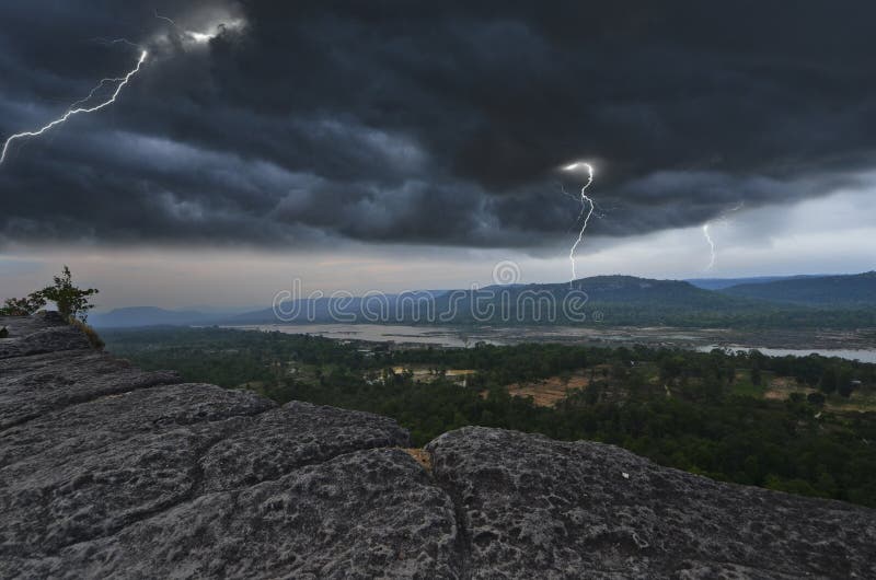 Thunderstorm Over the River and Forest Stock Photo - Image of light ...