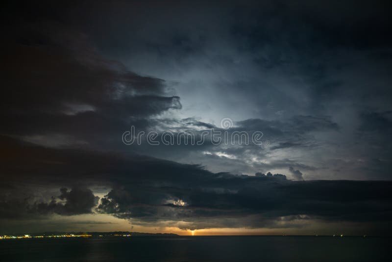 Thunderstorm Over the Sea, Lightning Beats the Water Stock Photo ...