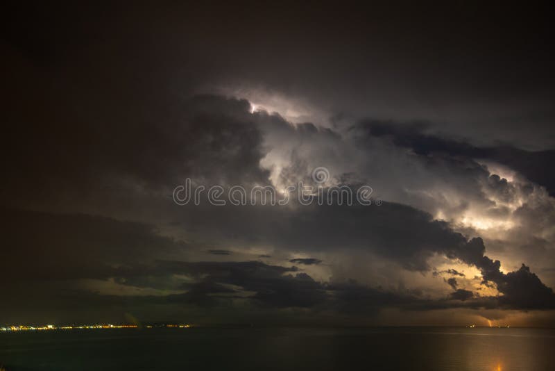Thunderstorm Over the Sea, Lightning Beats the Water Stock Photo ...