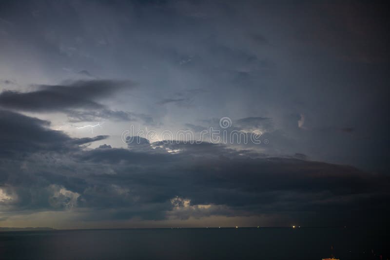 Thunderstorm Over the Sea, Lightning Beats the Water Stock Photo ...