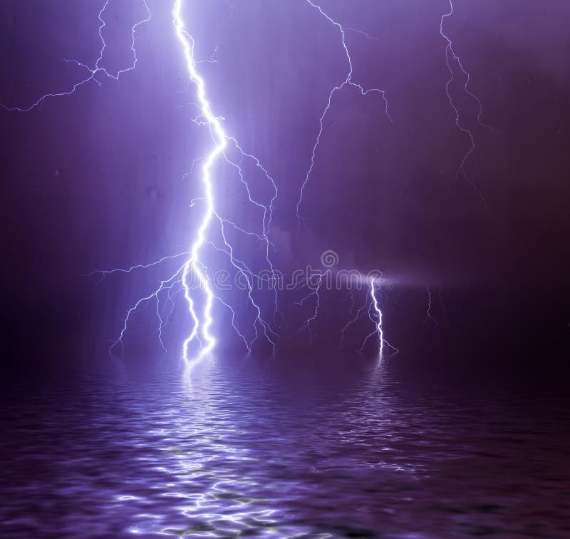 Thunderstorm Over the Sea, Lightning Beats the Water Stock Image ...