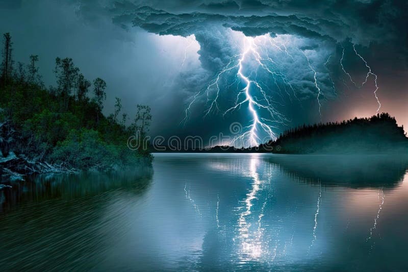 Thunderstorm on River with Lightning Natural Disaster , Made with ...