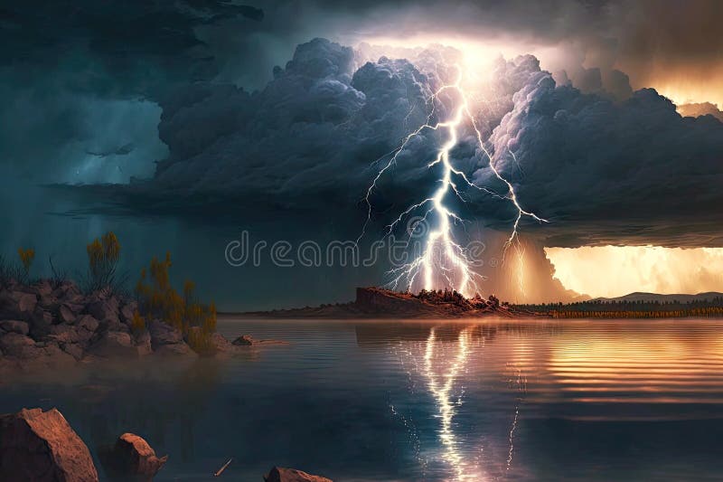 Thunderstorm on River with Lightning Natural Disaster , Made with ...