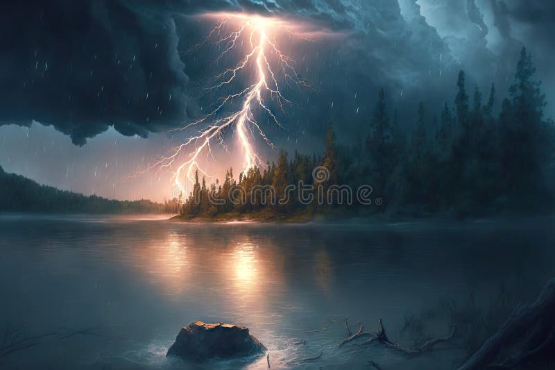 Thunderstorm on River with Lightning Natural Disaster , Made with ...