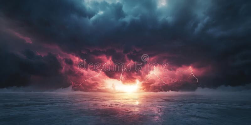 Thunderstorm Rolling Over an Open Plain with Dramatic Lightning Stock ...