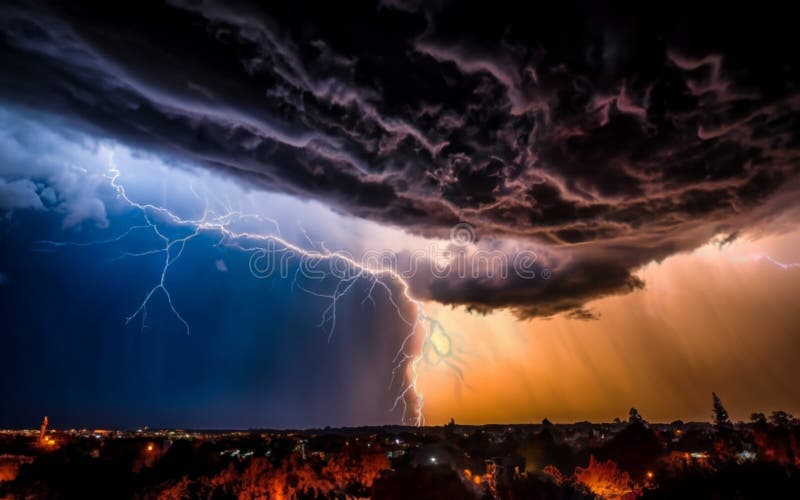 Thunderstorm Scary Night Lighting on Sky Clouds Heavy Rain Scene on Sky ...