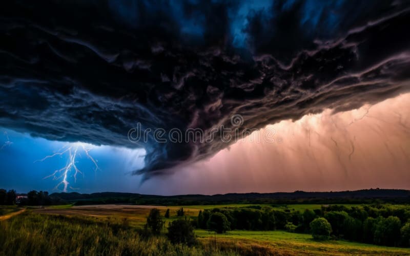 Thunderstorm Scary Night Lighting on Sky Clouds Heavy Rain Scene on Sky ...