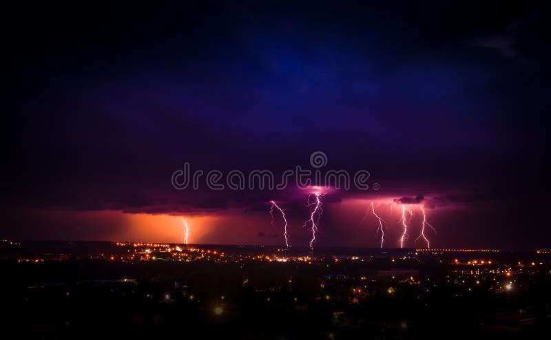 Thunderstorm Struck the City in Night Stock Photo - Image of horizon ...