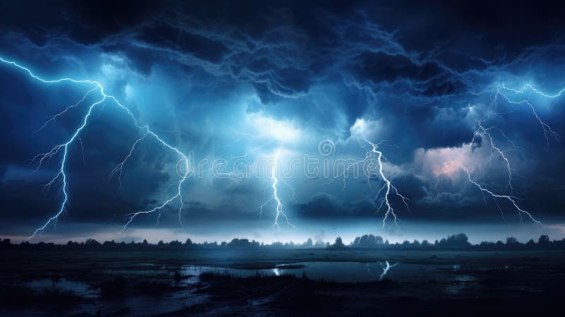 Thunderstorms, Lightning in the Night, Heavy Dark Clouds, Generative Ai ...