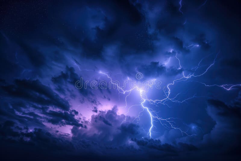 During Thunderstorms, Sky is Reflected by Bright Lightning at Night ...
