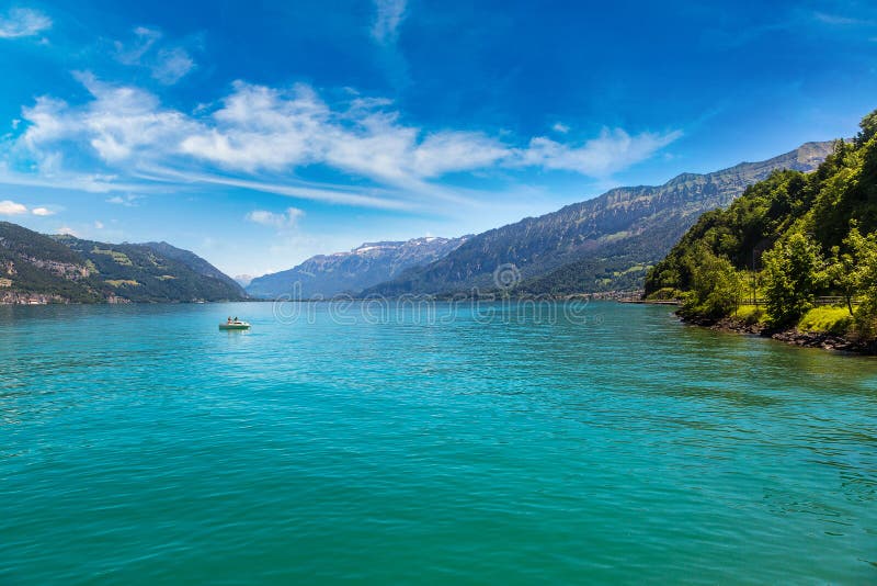Thunersee Lake in Switzerland Stock Photo - Image of clouds, blue ...