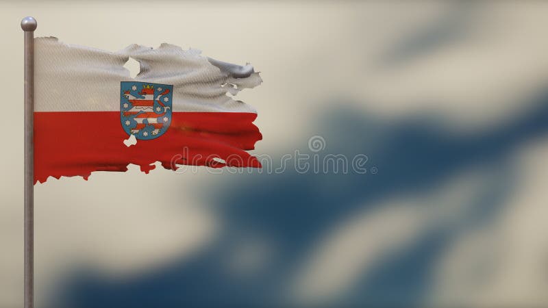 Thuringia 3D Tattered Waving Flag Illustration on Flagpole. Stock ...