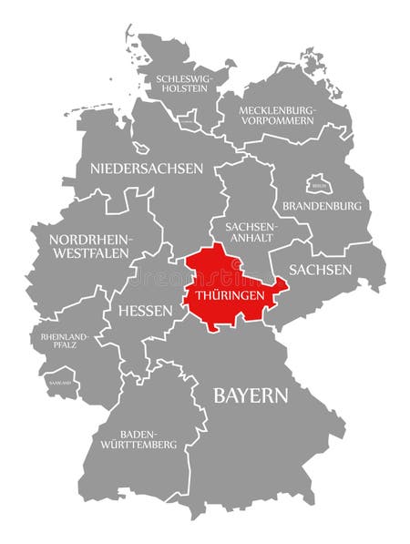 Thuringia Red Highlighted in Map of Germany Stock Illustration ...