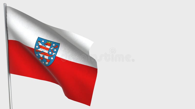 Thuringia 3D Flag Illustration Hanging on Golden Flagpole. Stock ...