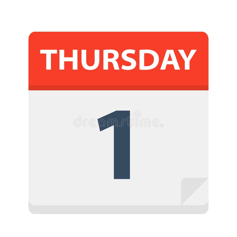 Thursday 1 - Calendar Icon. Vector Illustration of Week Day Paper Leaf ...
