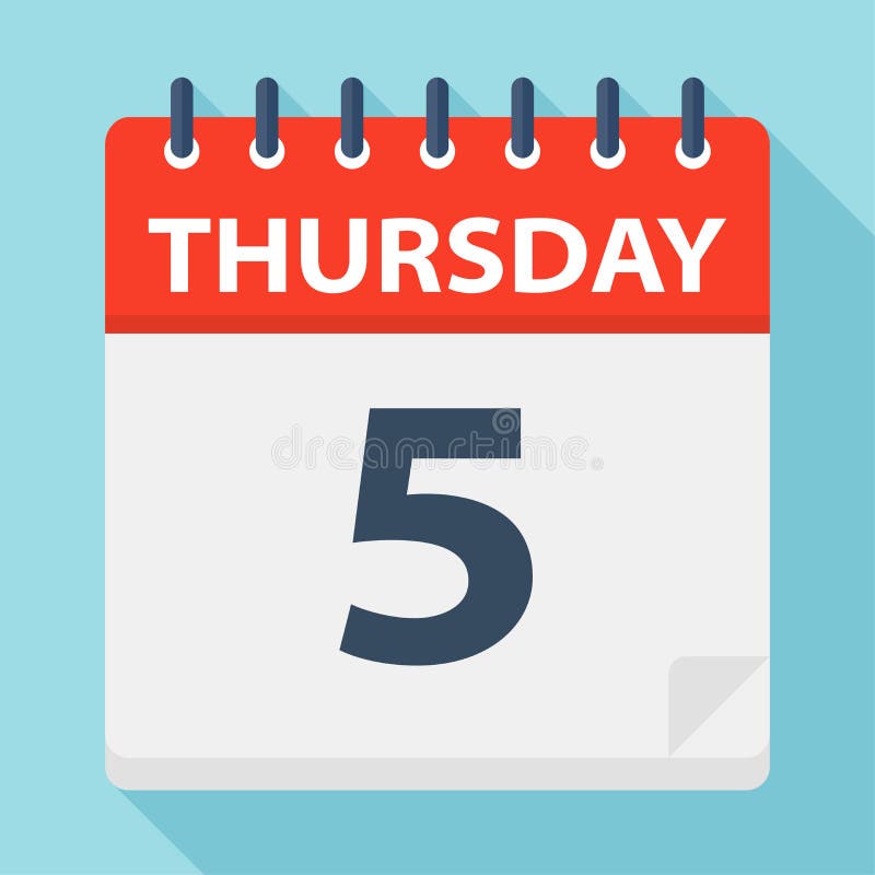 Thursday 5 - Calendar Icon. Vector Illustration of Week Day Paper Leaf ...