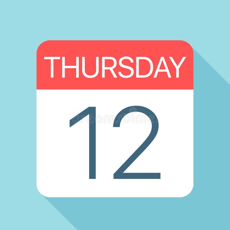 Thursday 12 - Calendar Icon. Vector Illustration of Week Day Paper Leaf ...