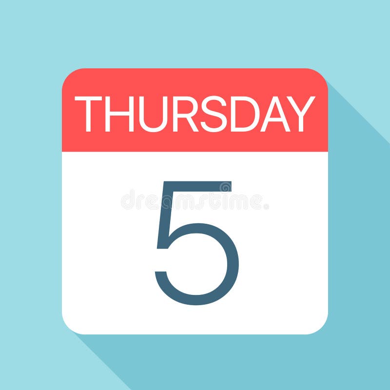 Thursday 5 - Calendar Icon. Vector Illustration of Week Day Paper Leaf ...