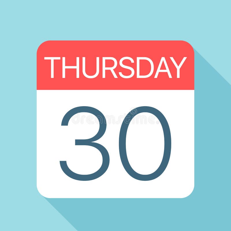 Thursday 30 - Calendar Icon. Vector Illustration of Week Day Paper Leaf ...