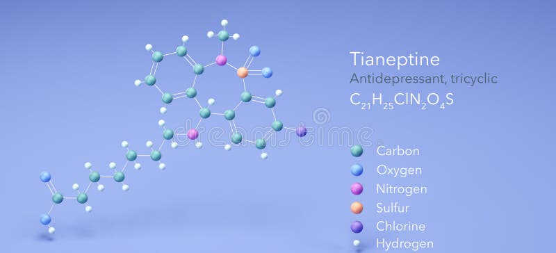 Tianeptine Molecule, Molecular Structures, Tricyclic Antidepressant, 3d ...