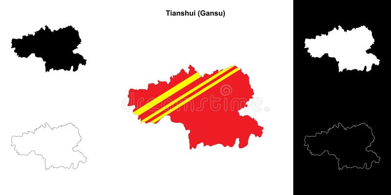 Tianshui outline map stock vector. Illustration of vector - 334852578