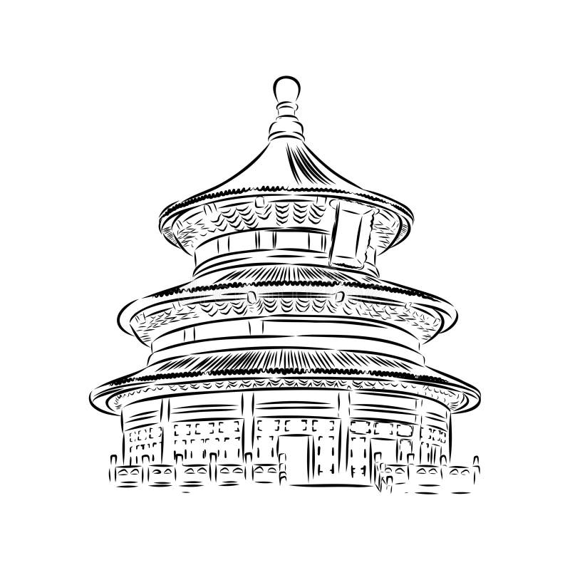 Tiantan Chinese Sights, Vector Sketch Hand Drawn Sights Vector Stock ...