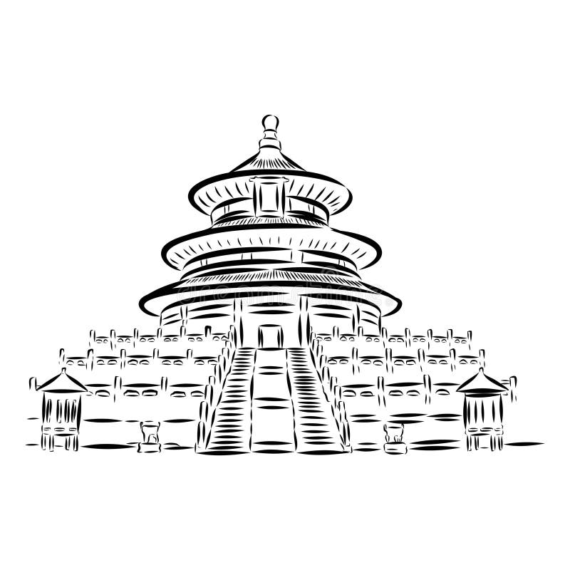 Tiantan Chinese Sights, Vector Sketch Hand Drawn Sights Vector Stock ...