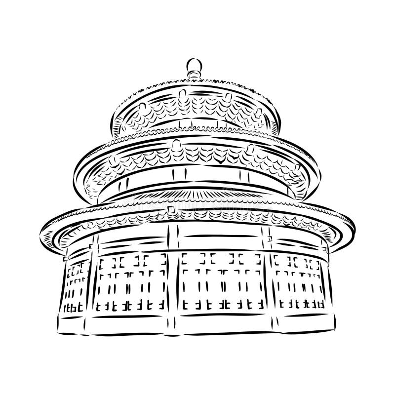 Tiantan Chinese Sights, Vector Sketch Hand Drawn Sights Vector Stock ...