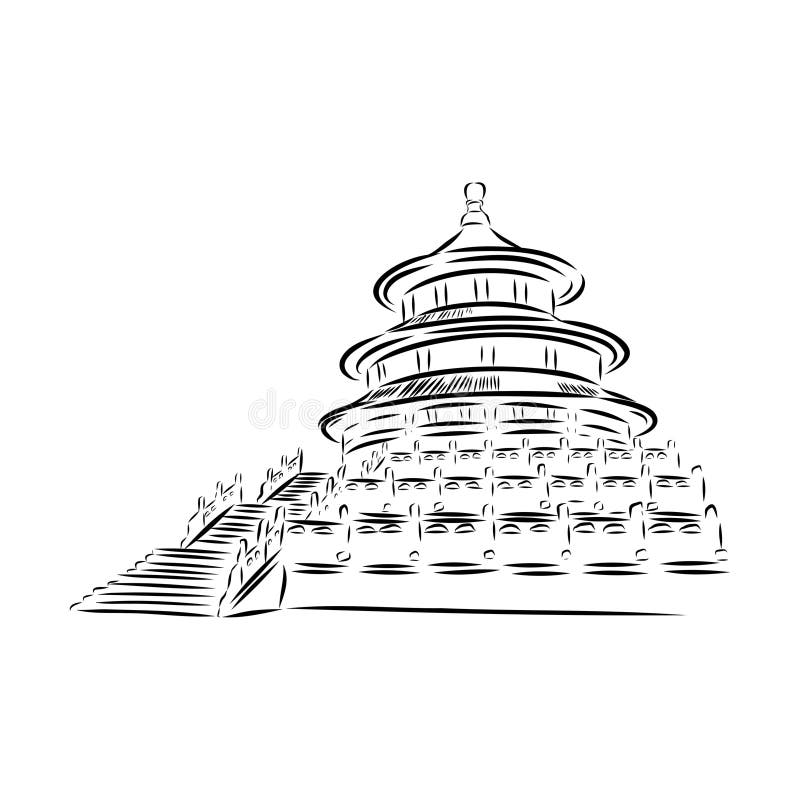Tiantan Chinese Sights, Vector Sketch Hand Drawn Sights Vector Stock ...
