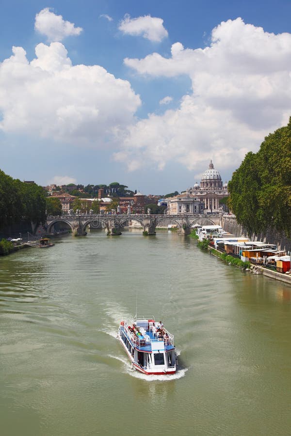 Tiber River, Sant Angelo Bridge and Basilica Stock Image - Image of ...