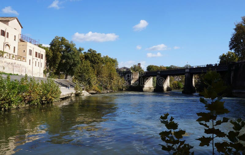 Tiber River and Tiberina Island Stock Image - Image of monument ...