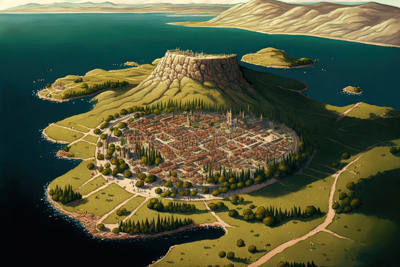 Tiberias from Mount Arbel stock illustration. Illustration of grass ...