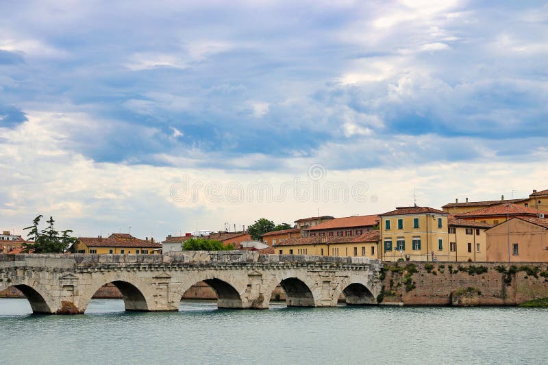 Tiberius Bridge and Old Town in Rimini Stock Photo - Image of europe ...