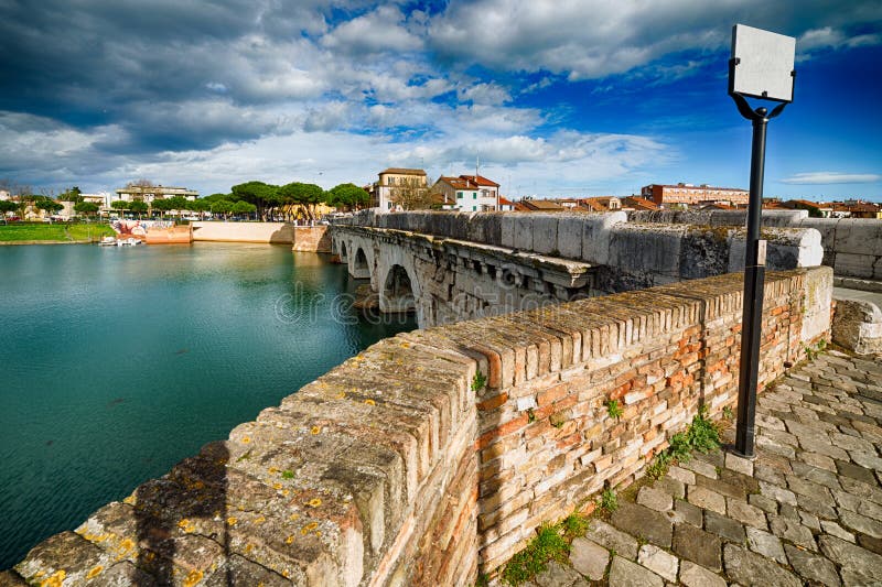 Tiberius Bridge in Rimini stock image. Image of river - 68086277