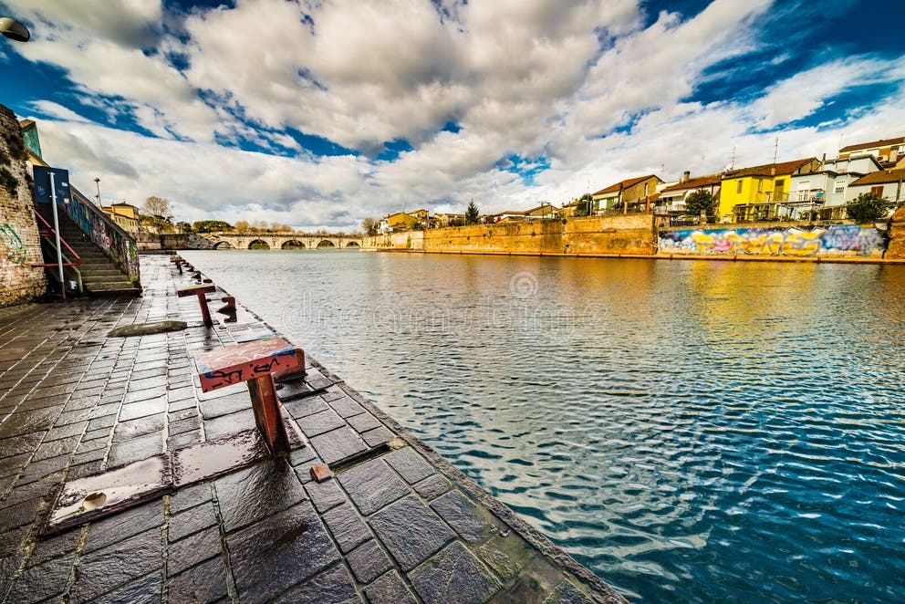 Tiberius Bridge in Rimini stock photo. Image of walls - 68087232