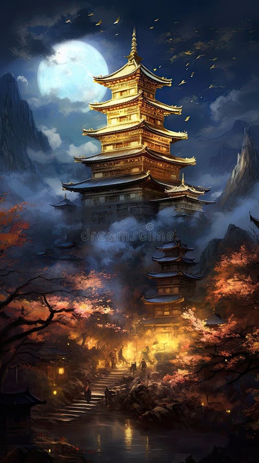 Tibet country, night scene stock illustration. Illustration of lantern ...