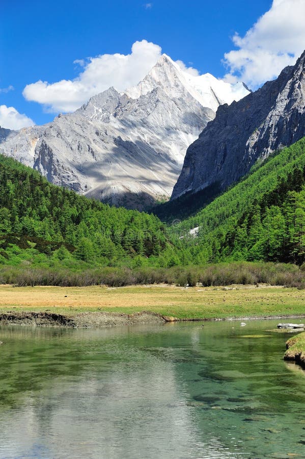 Tibet Snow Mountain with River Stock Photo - Image of mountains, mount ...