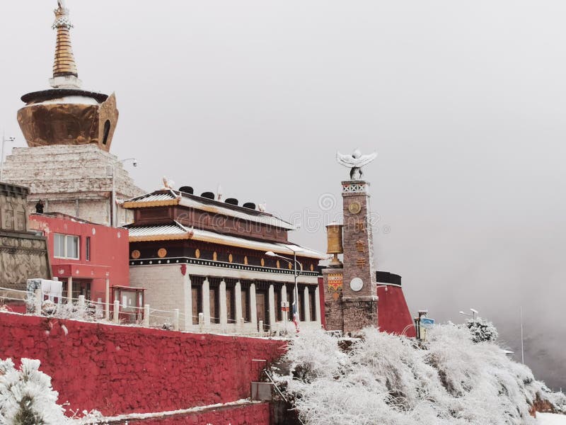 Tibet temple with snow stock photo. Image of architecture - 238501748