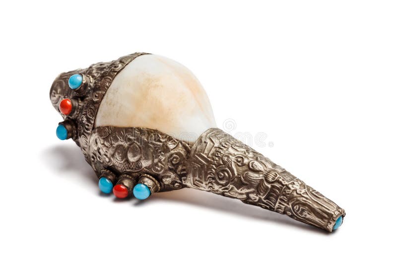 Tibetan Buddhist Conch Shell Horn Dung-Dkar Stock Image - Image of ...
