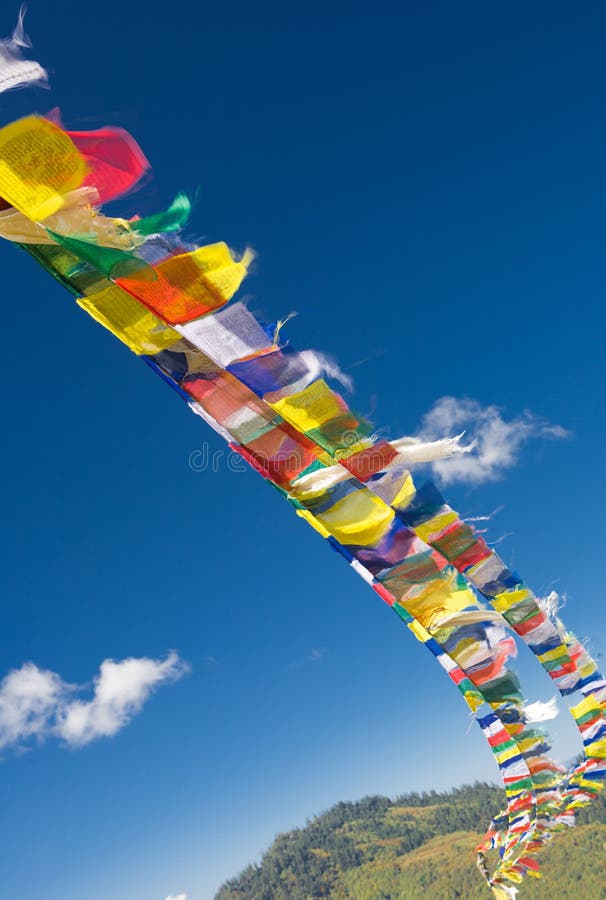 Tibetan flags - lungta stock image. Image of asia, forest - 27387901