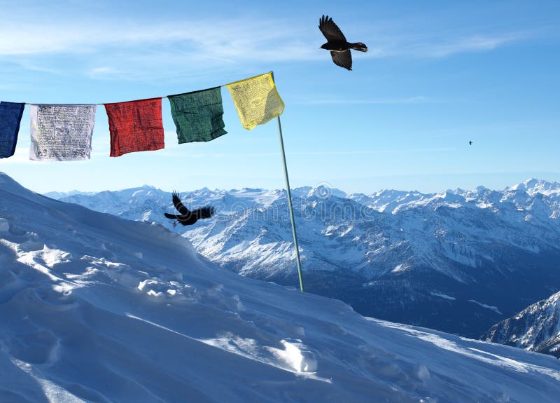 Tibetan Flags on Swiss Alps Stock Image - Image of cloud, tibet: 4059647