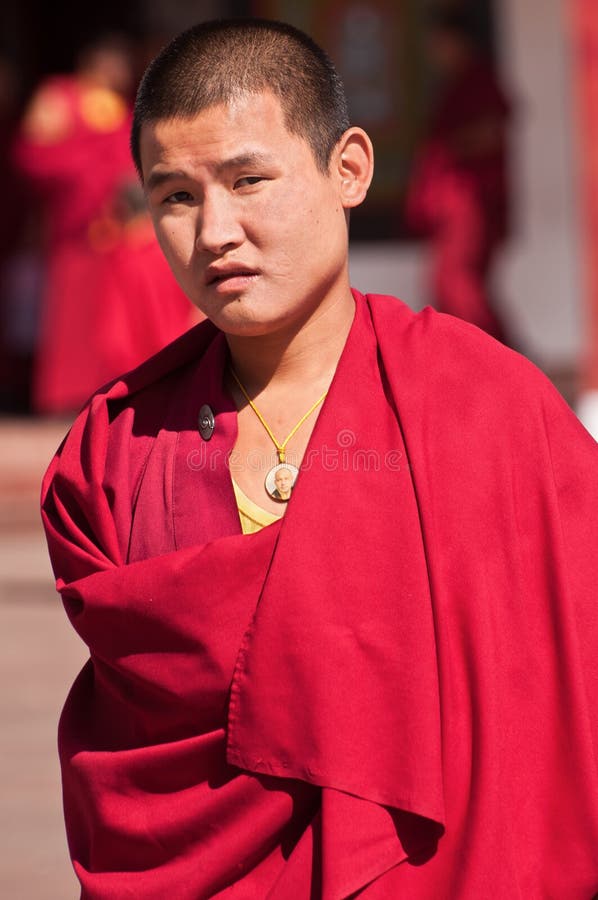 Tibetan Monk with Prayer Instrument Editorial Stock Image - Image of ...