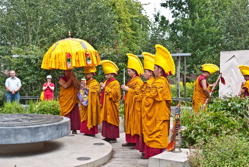 Tibetan Monks in the London Peace Gardens. Editorial Stock Image ...
