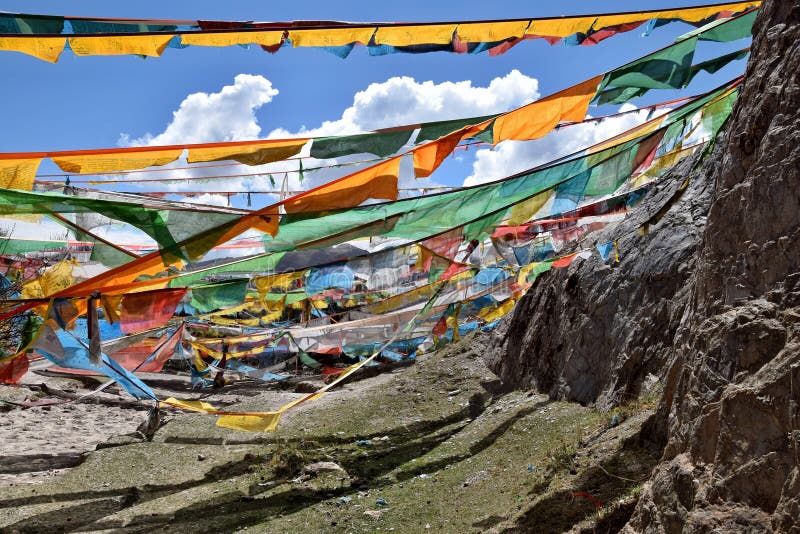 Tibetan Prayer Flags Flutter in the Wind. Stock Image - Image of mantra ...