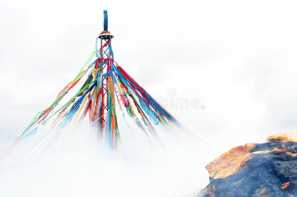 Tibetan Prayer Flags and Mani Rock Stock Image - Image of mani ...