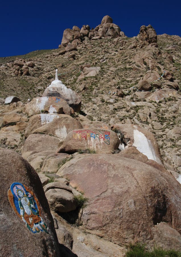 Tibetan rock paintings stock photo. Image of stupas, buddhism - 27134634