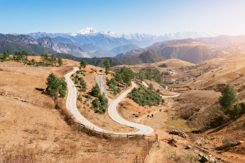Tibetan Rural Landscape at Evening Time Stock Image - Image of road ...
