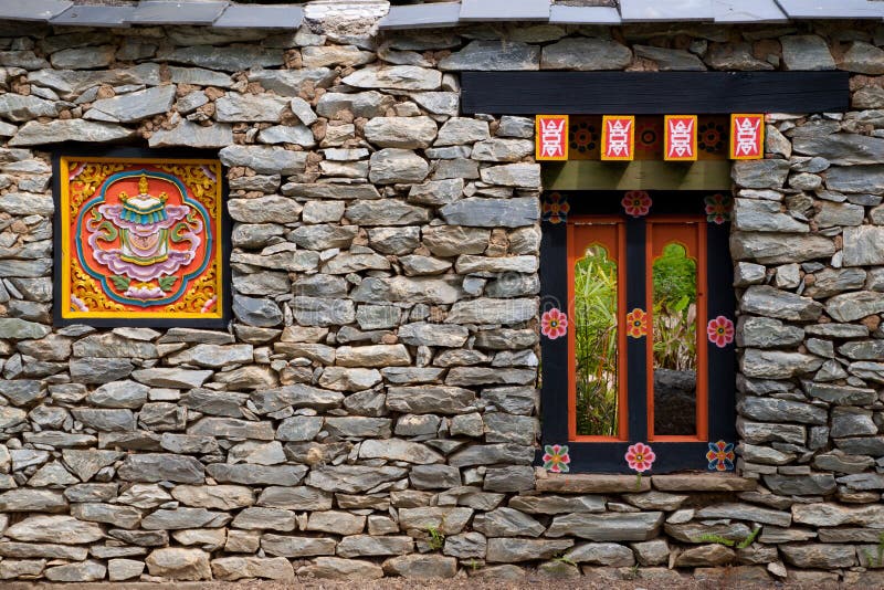 Tibetan Window on the Rock Wall Stock Photo - Image of land, architect ...