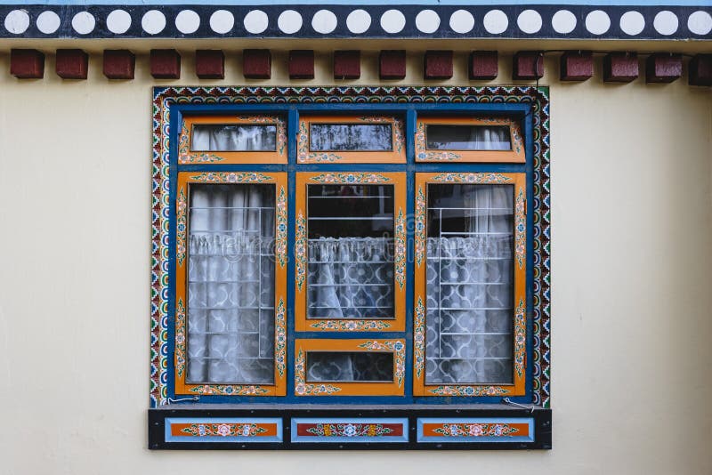 Tibetan Window Style with Unique Decoration in Sikkim, India. Stock ...