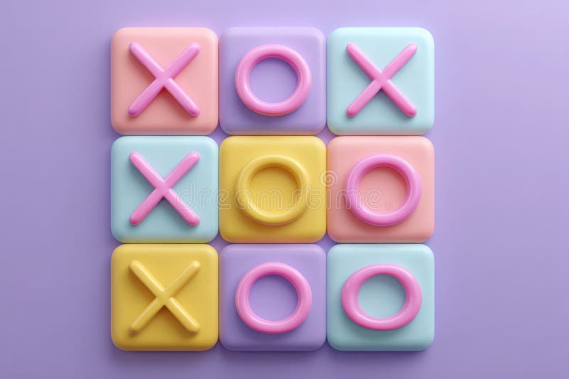 Tic Tac Toe Game on Pastel Colored Tiles with Playful Design and ...
